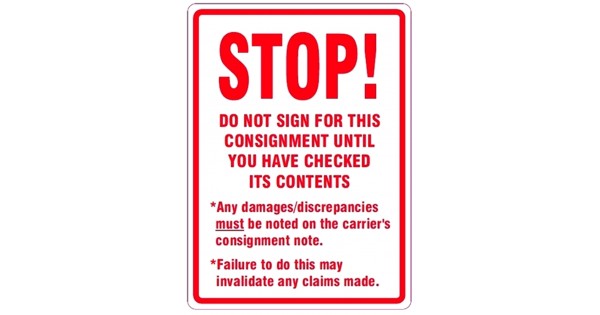 STOP, DO NOT SIGN UNLESS... - Parcel Labels