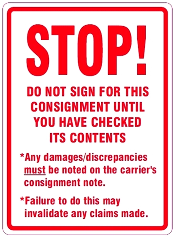 STOP, DO NOT SIGN UNLESS... - Parcel Labels