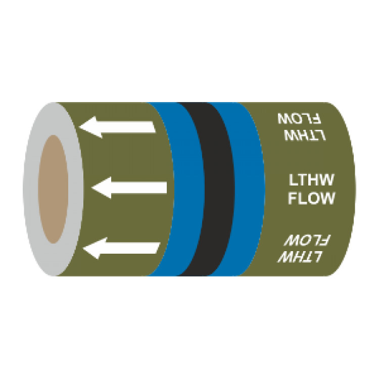 Low Temp Hot Water Flow (Arrows) - 275mm Banded Pipe Identification (ID ...